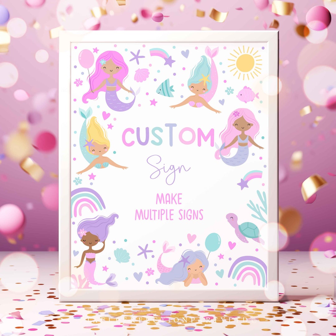 Fully Editable Mermaid Custom Sign Oneder the Sea Two the Sea Under the ...