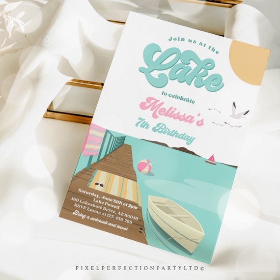 Editable Lake Birthday Party Invitation Boat Lake Birthday Party Summer ...