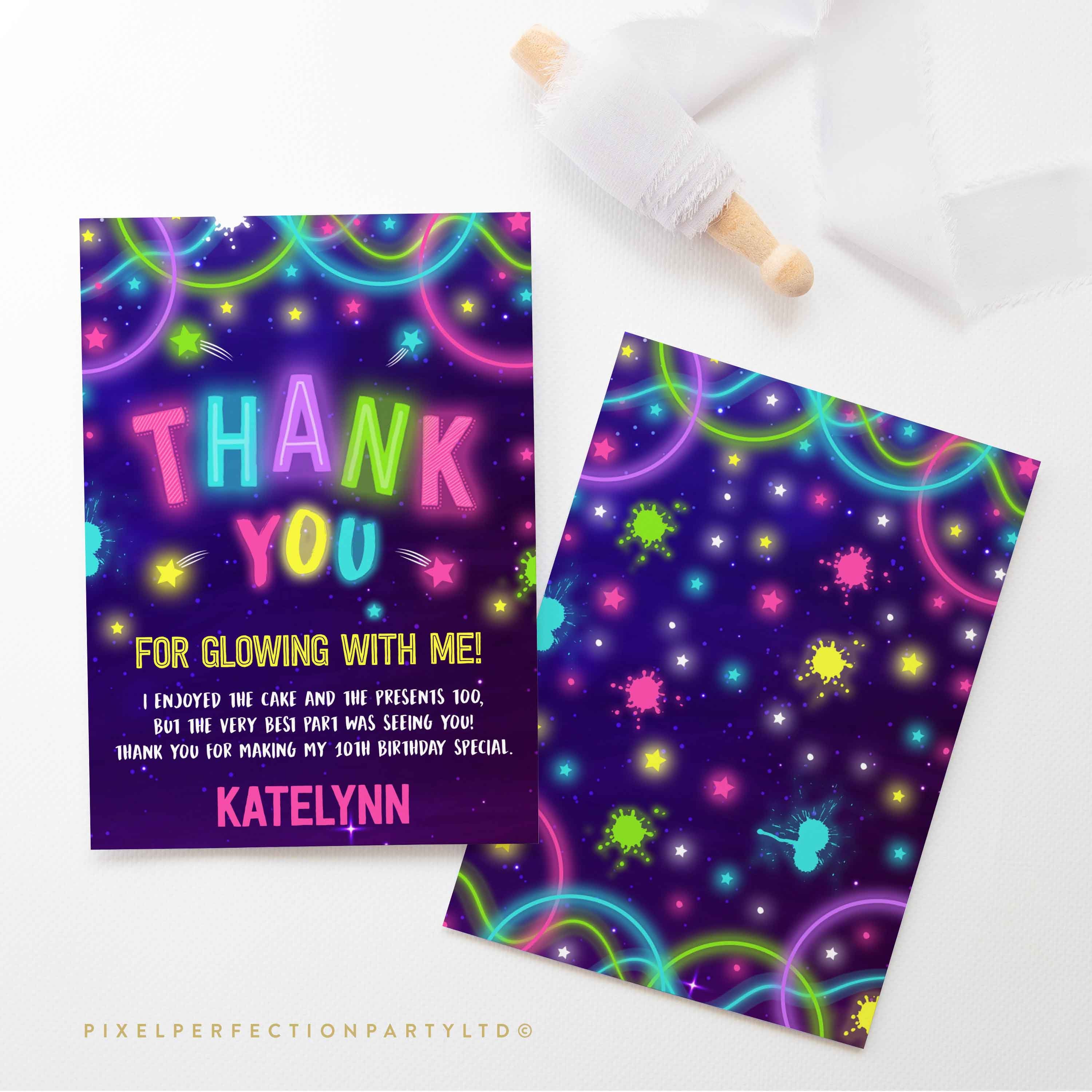 Editable Glow Birthday Thank You Card Neon Glow Thank You Card - Etsy UK