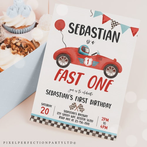 Fast ONE Race Car Birthday Invitation First 1st Birthday - Etsy