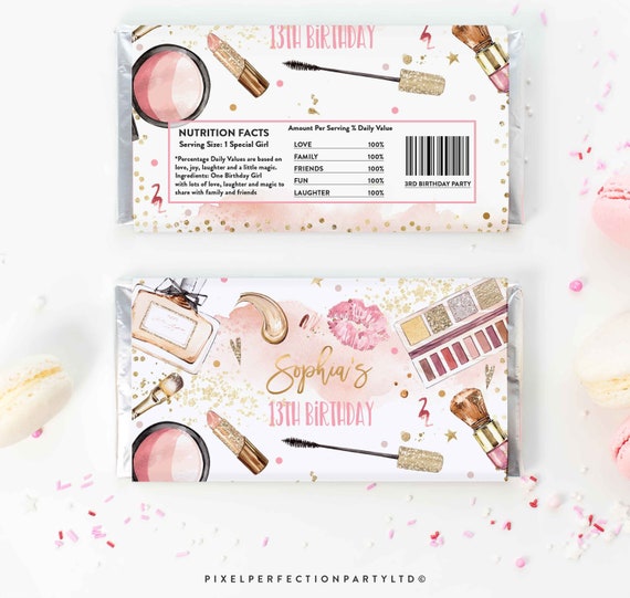 Editable Spa Makeup Party Candy Bar Wrapper Glitz And Glam Birthday ...