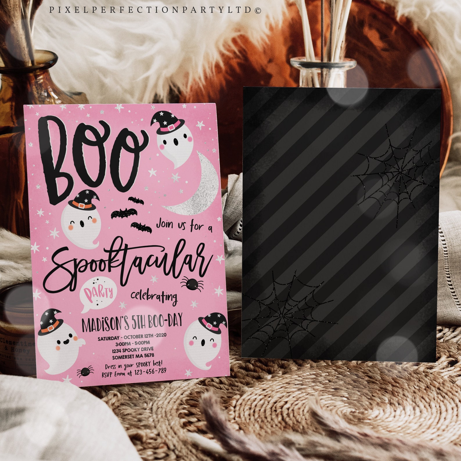 Editable Halloween Pink Ghost Birthday Invitation Girly Cute - Etsy