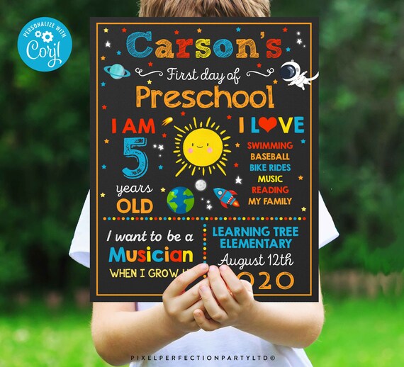 First Day of Preschool Sign Outer Space First Day of Preschool Sign ...