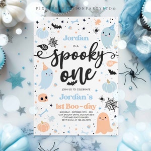 Editable Spooky One Halloween Ghost 1st Birthday Party Invitation Cute ...