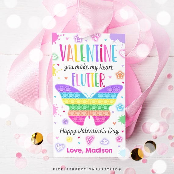 Editable Valentine Popper Toy Gift Tag You Make My Heart Flutter ...