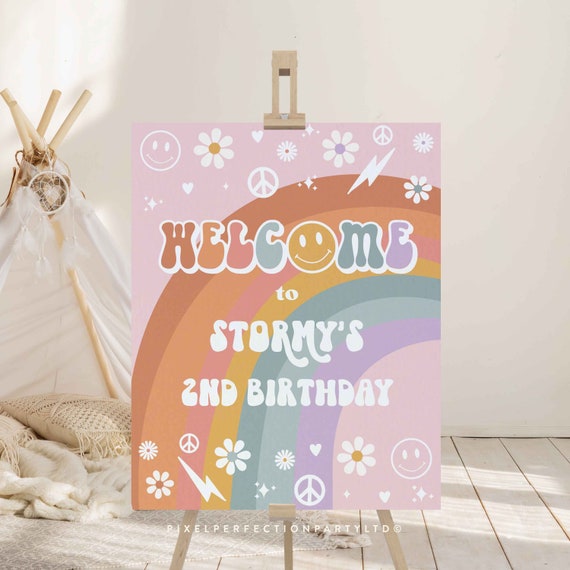 Editable Groovy Birthday Party Welcome Sign Two Groovy - Etsy