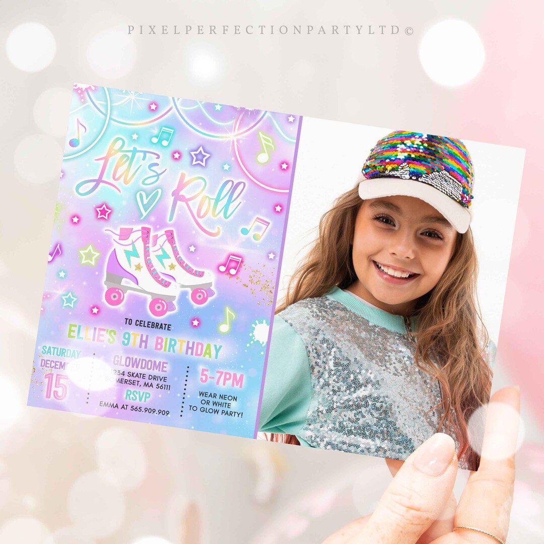 Editable Roller Skating Invitation Pastel Cosmic Galaxy Roller Skating ...