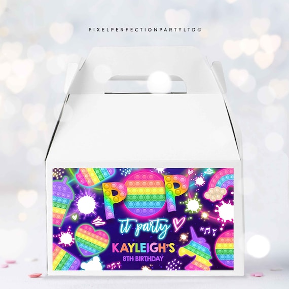 Editable Pop It Birthday Party Gable Box Labels Pop It Party Gift Box ...