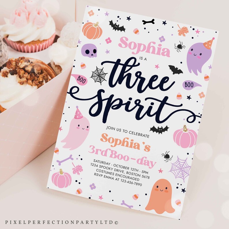 Editable Three Spirit Halloween Ghost 3rd Birthday Party - Etsy