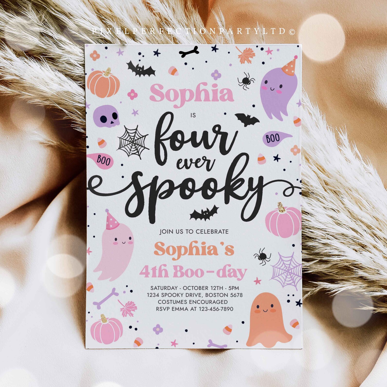 Editable Four Ever Spooky Halloween Ghost 4th Birthday Party - Etsy