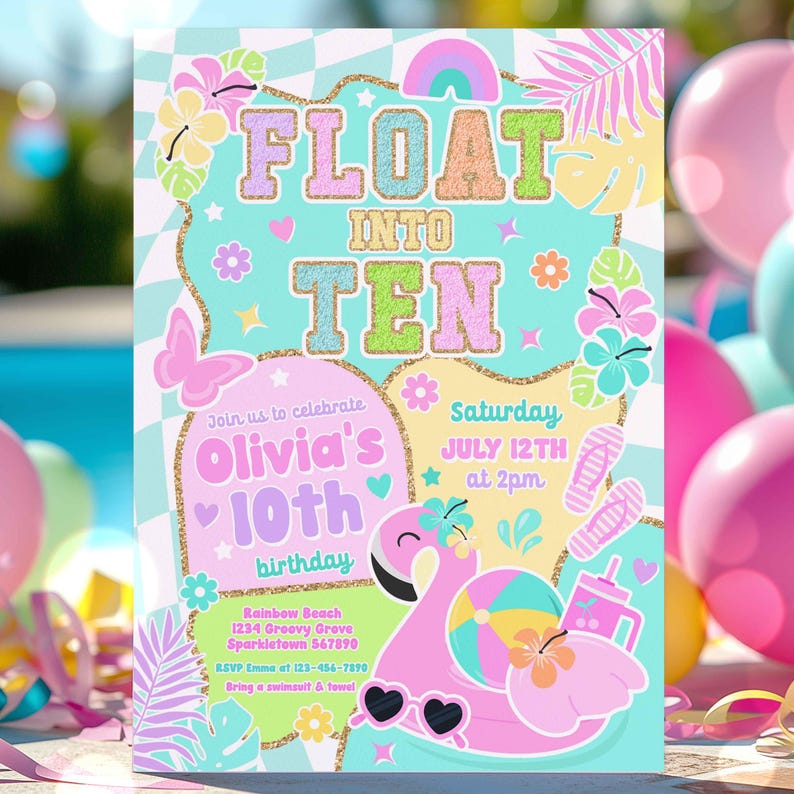Editable Preppy 10th Birthday Pool Party Invitation Varsity Girl ...
