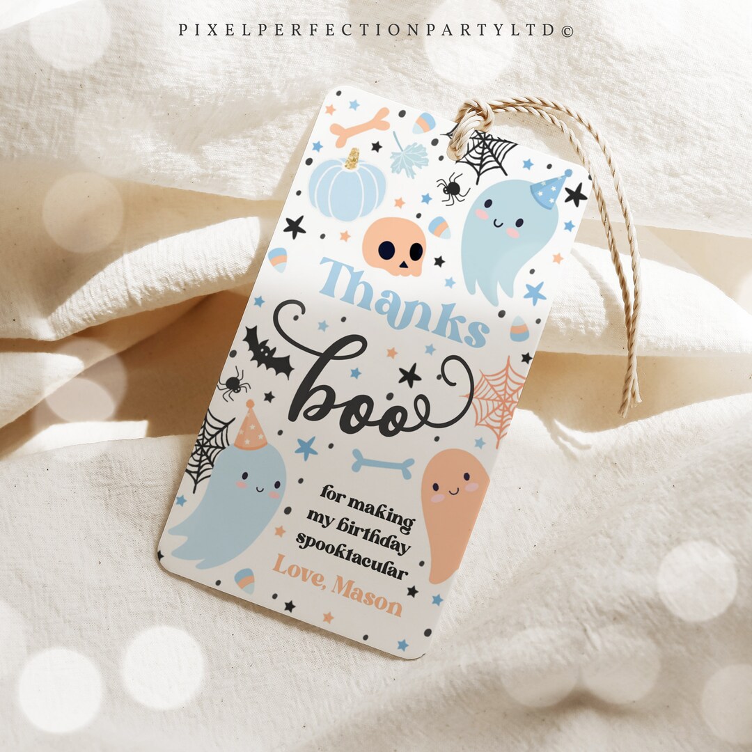 Editable Blue Halloween Ghost Birthday Party Favor Tags Cute Ghost ...