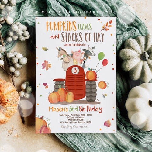 EDITABLE Fall Pumpkin Farm Animal Birthday Invitation Pumpkin - Etsy