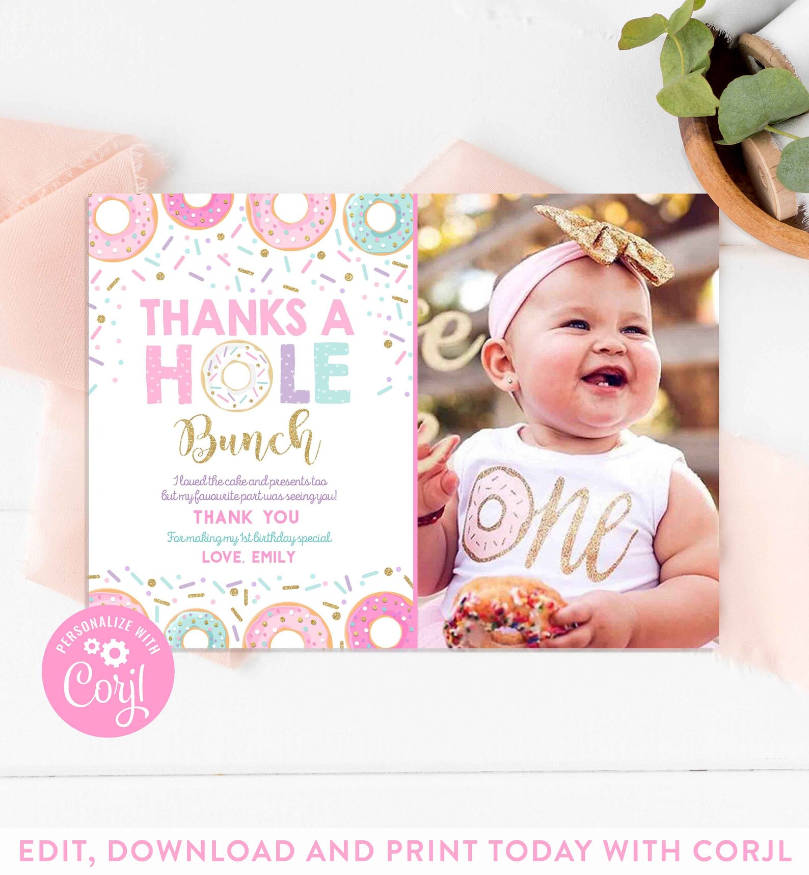 Editable Donut Thank You Card Birthday Donut Thank You Card - Etsy