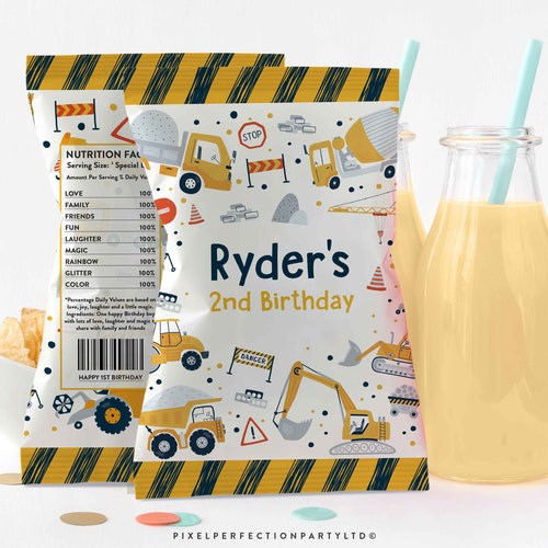 Editable Construction Chip Bag Labels Dump Truck Digger - Etsy