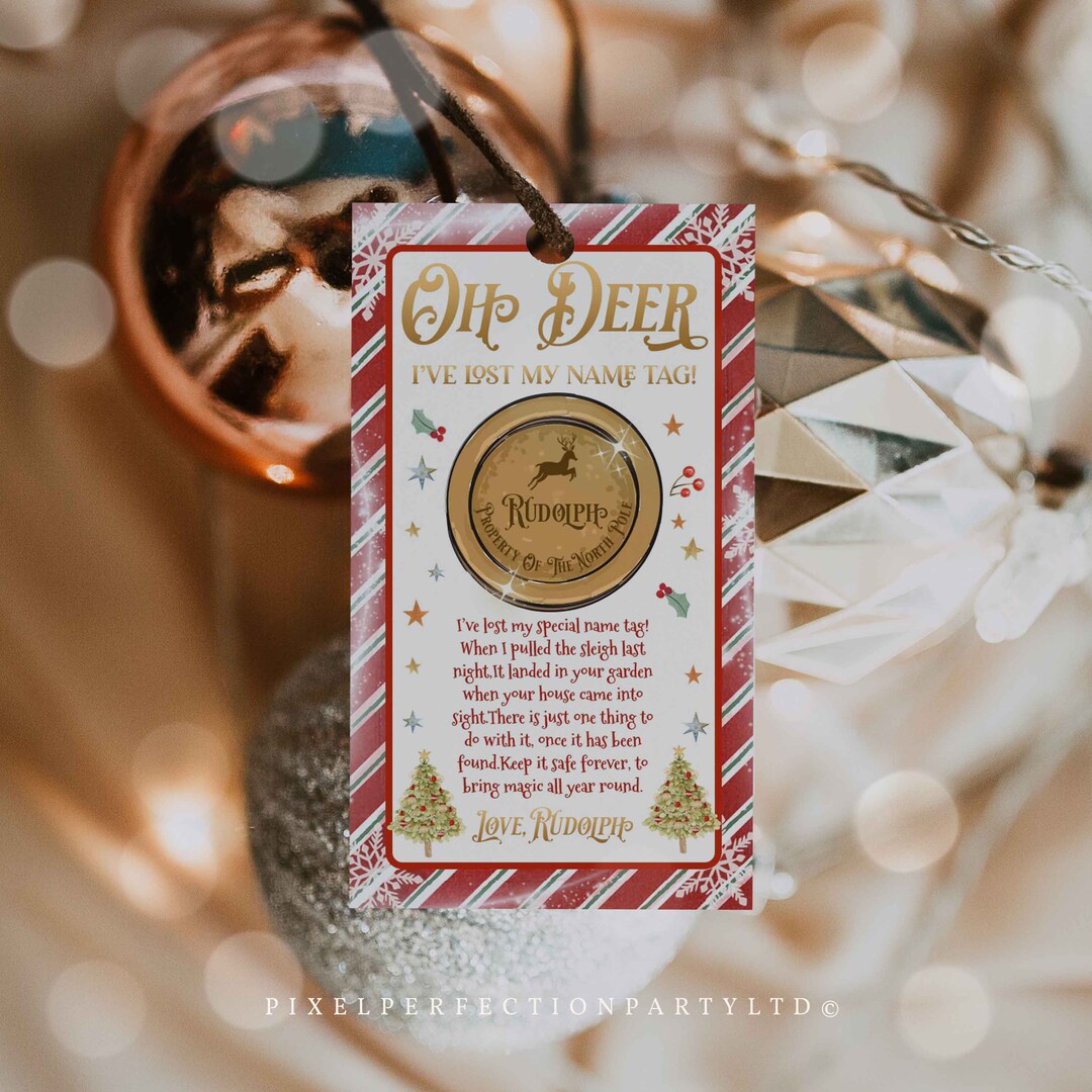 EDITABLE Rudolph's Lost Name Tag Printable Christmas Eve Tradition ...
