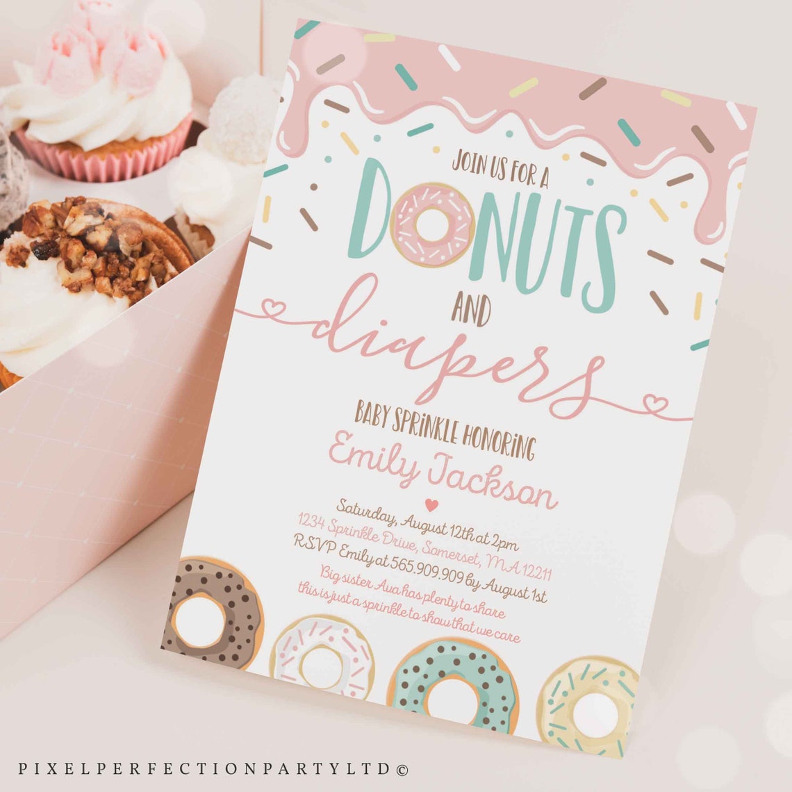 Editable Donuts and Diapers Baby Sprinkle Donut Baby Sprinkle - Etsy