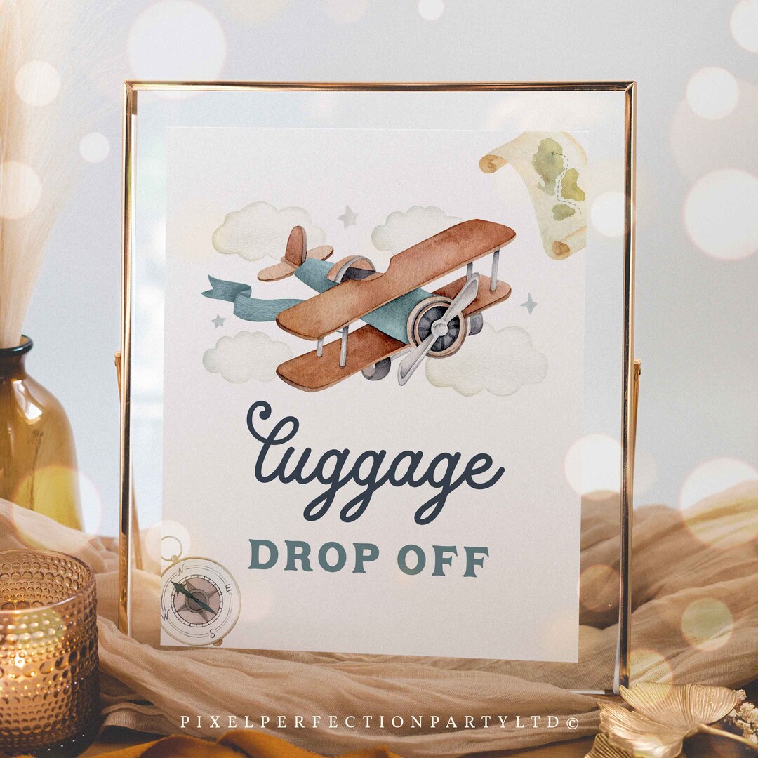 Luggage Drop off Airplane Birthday Party Sign Vintage Travel Airplane ...