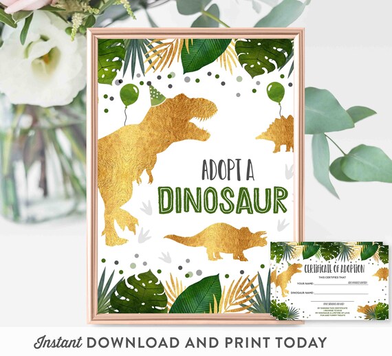 Dinosaur Certificate Of Adoption Sign & Matching Certificate Of ...
