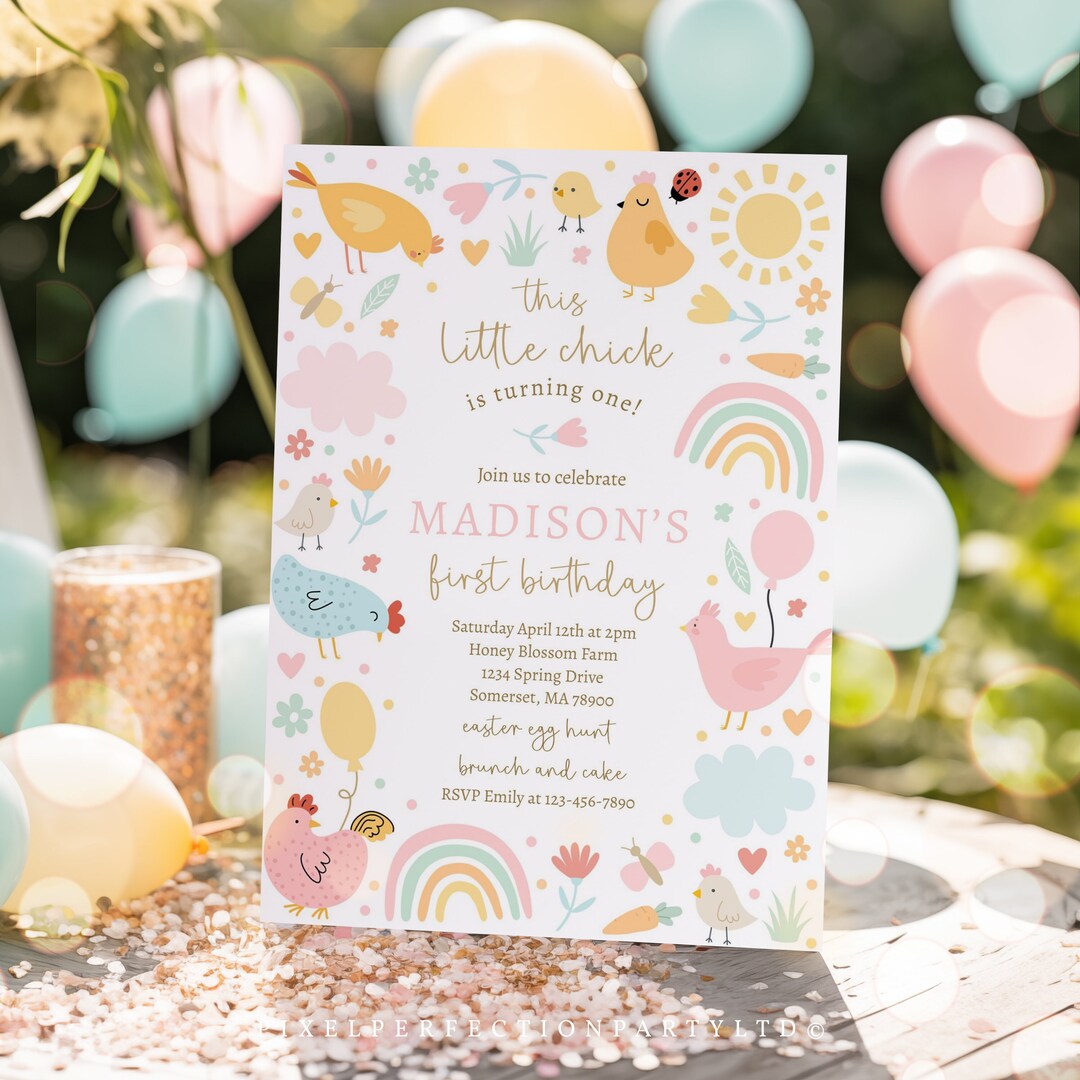 Editable Chicken Birthday Party Invitation This Chick is Turning One ...