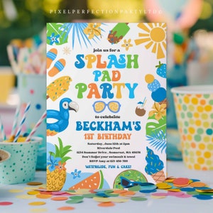 Editable Splash Pad Birthday Party Invitation Tropical Splish Splash ...
