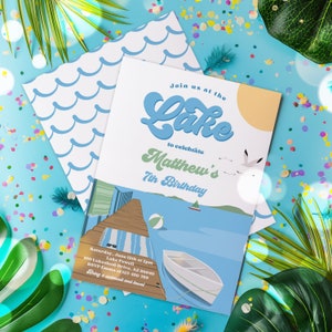 Editable Lake Birthday Party Invitation Boat Lake Birthday Party Summer ...