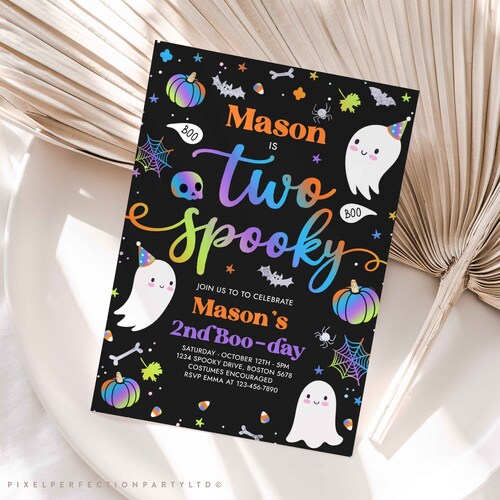 Editable Two Spooky Vintage Halloween Ghost 2nd Birthday Party - Etsy