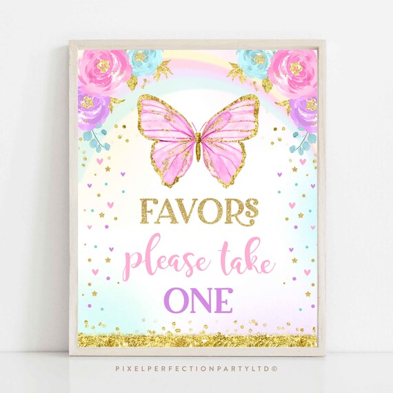 Butterfly Party Sign Butterfly Favors Please Take One Sign Pink And ...