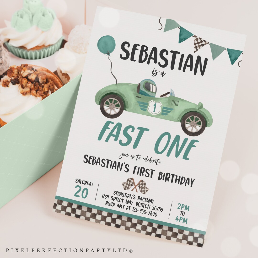 Editable Fast One Race Car 1st Birthday Invitation Race Car - Etsy
