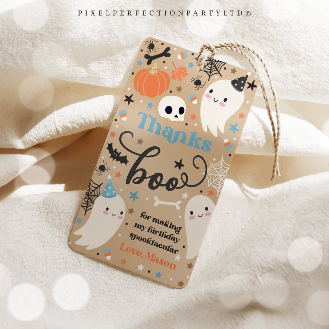 Editable Vintage Halloween Ghost Birthday Party Favor Tag Cute Ghost ...