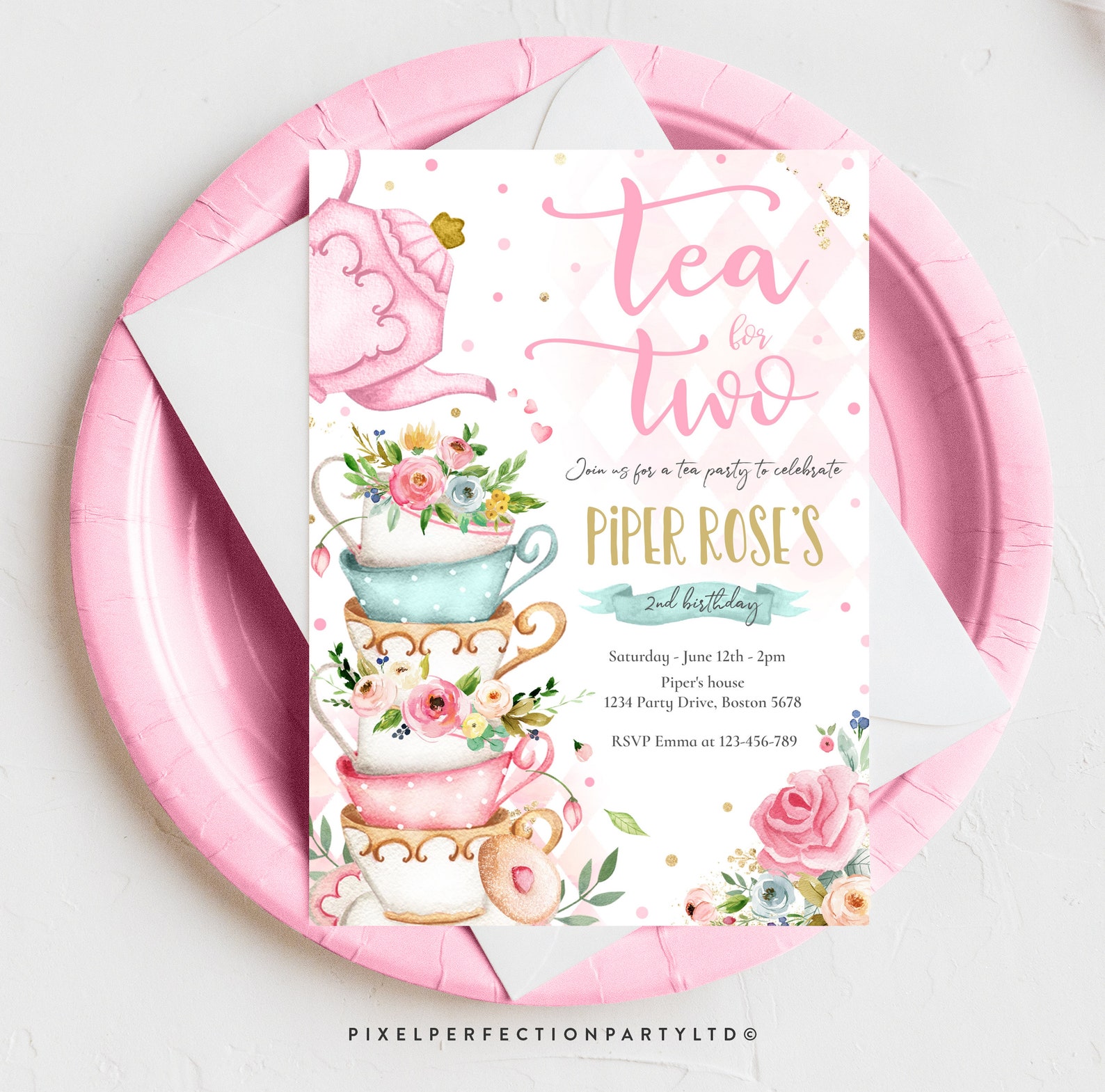 Editable Tea for Two Birthday Invitation Tea for Two 2nd - Etsy