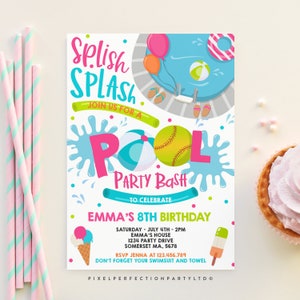 Editable Softball Pool Party Birthday Invitation Girl Summer - Etsy