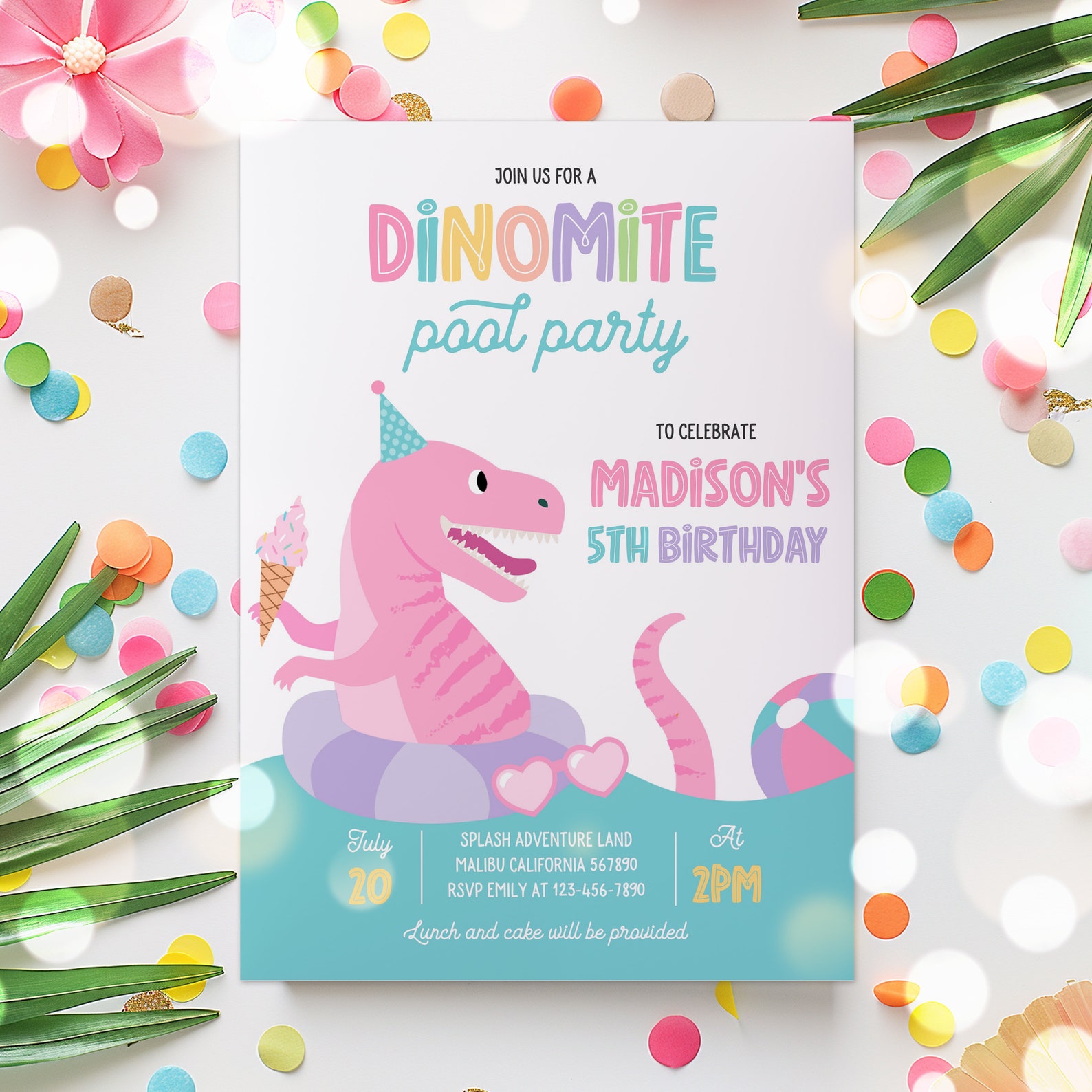 Editable Dinosaur Pool Party Invitation Dinosaur Pool Birthday Party ...