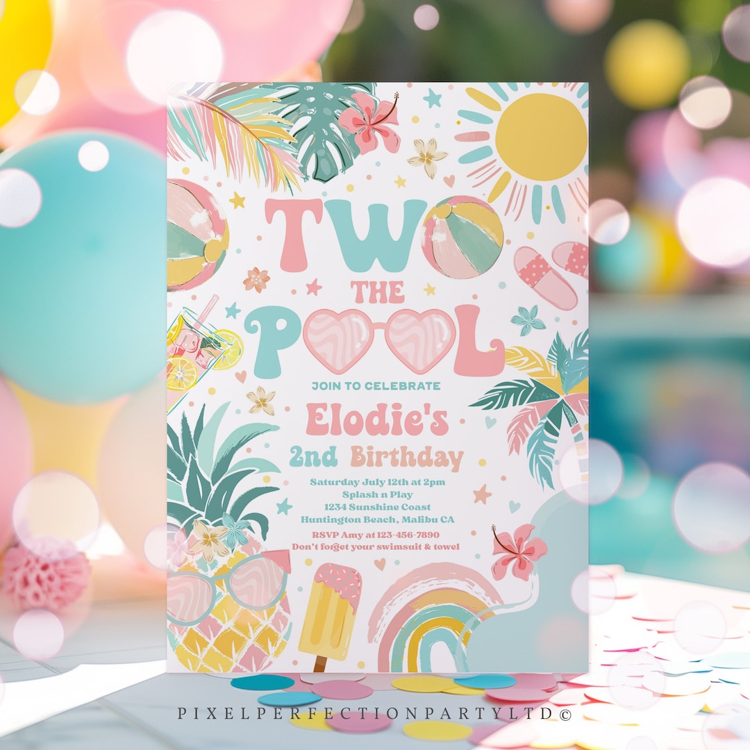 Editable Two the Pool 2nd Birthday Pool Party Invitation Tropical ...