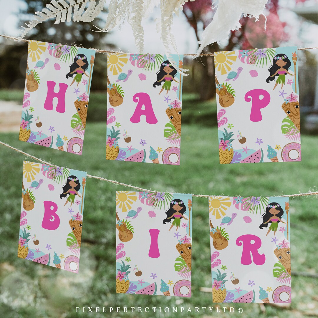 Editable Hawaiian Luau Birthday Party Banner Luau Pool Party Banner ...