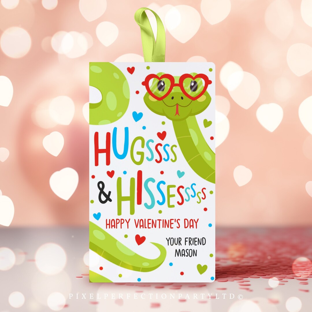 Editable Valentines Snake Gift Tag Hugs and Hisses Snake Valentine Gift ...