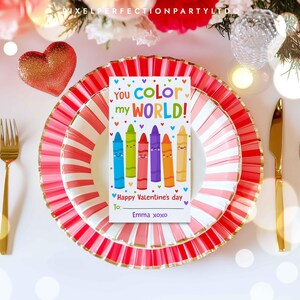 Editable Valentine Crayon You Color My World Gift Tag Valentine's Day ...
