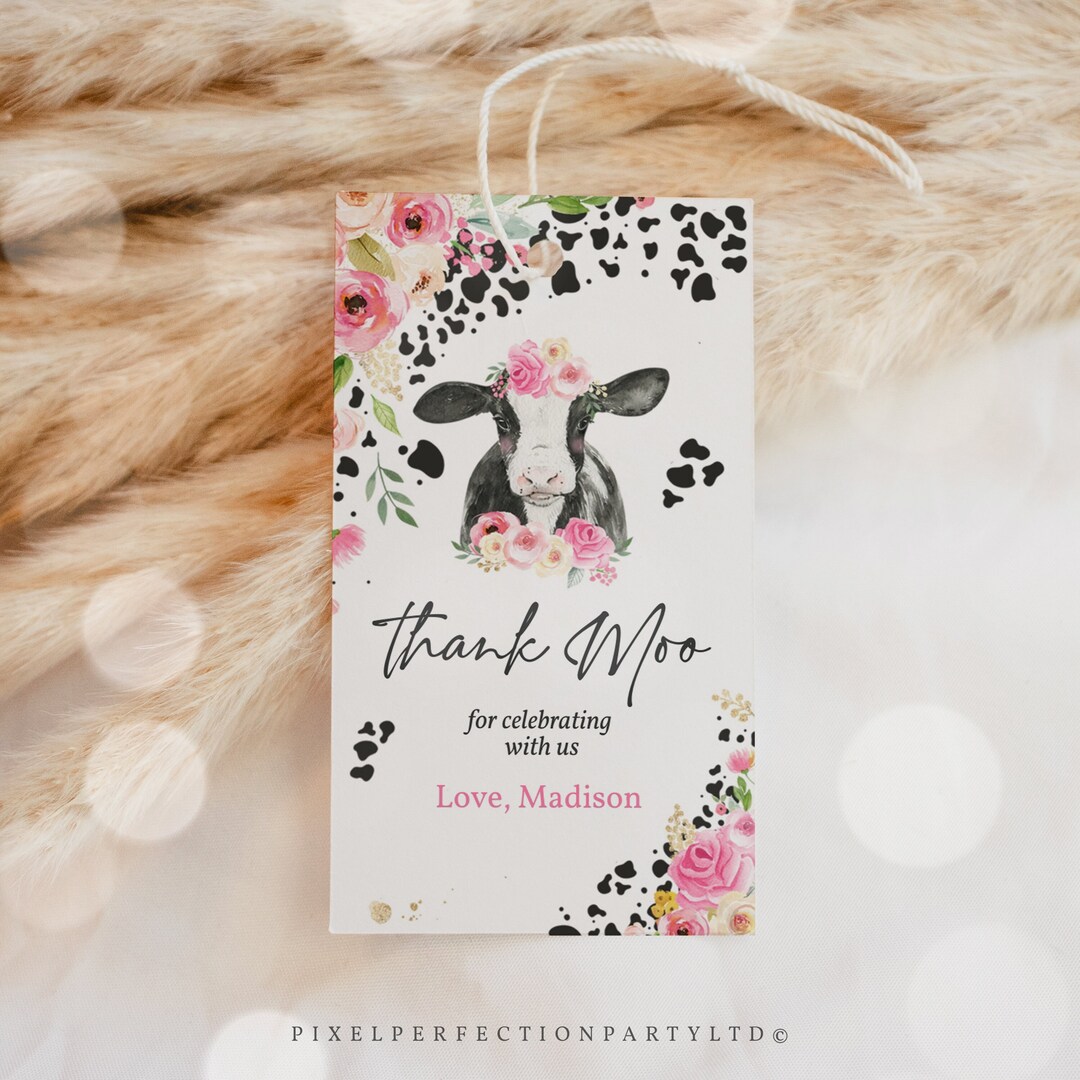 Editable Cow Birthday Party Favor Tags Holy Cow I'm One Birthday Decor ...