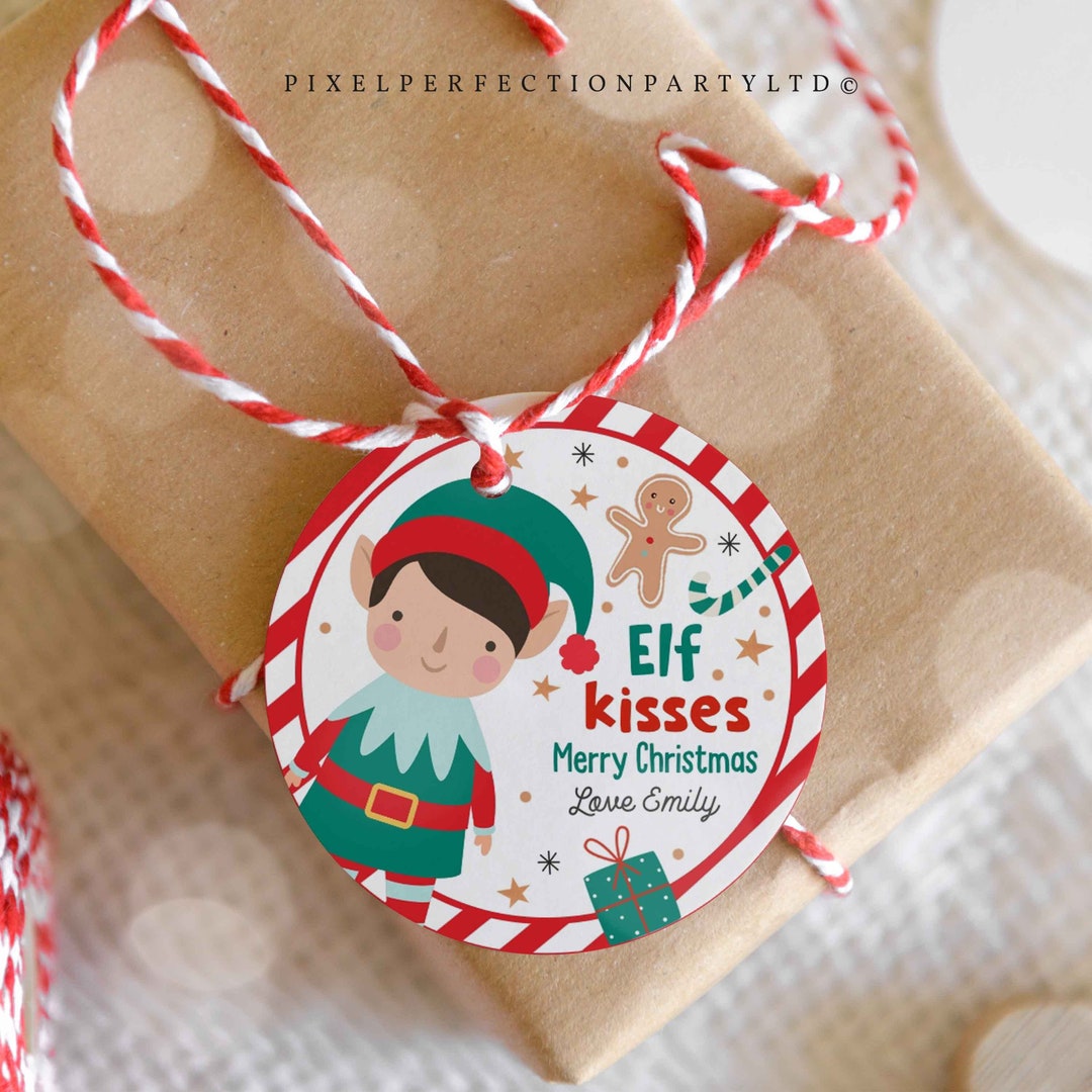 Editable Elf Kisses Gift Tag Sticker Label Elf Christmas Eve - Etsy