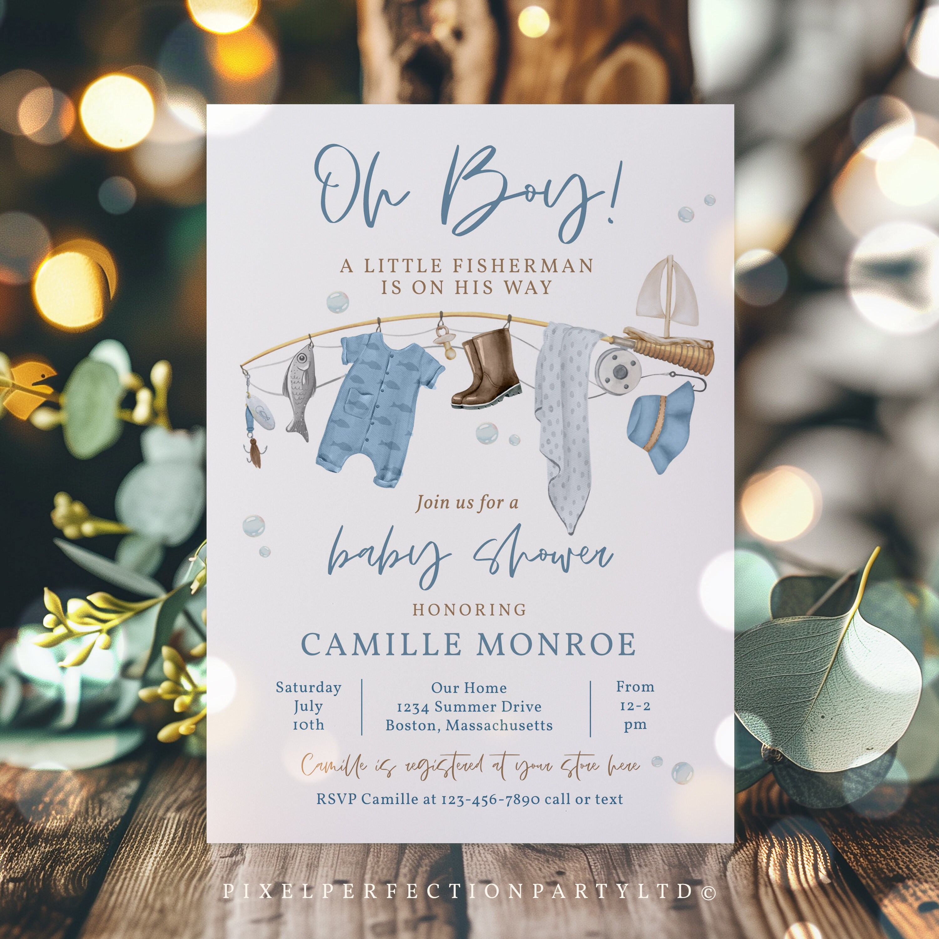 Editable Fishing Baby Shower Invitation A Little Fisherman is on the ...