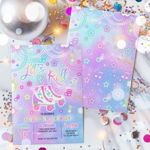 Editable Roller Skating Invitation Pastel Cosmic Galaxy Roller Skating ...