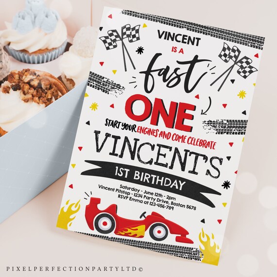 Editable Fast One 1st Birthday Invitation Fast One Boy Race Car 1st ...