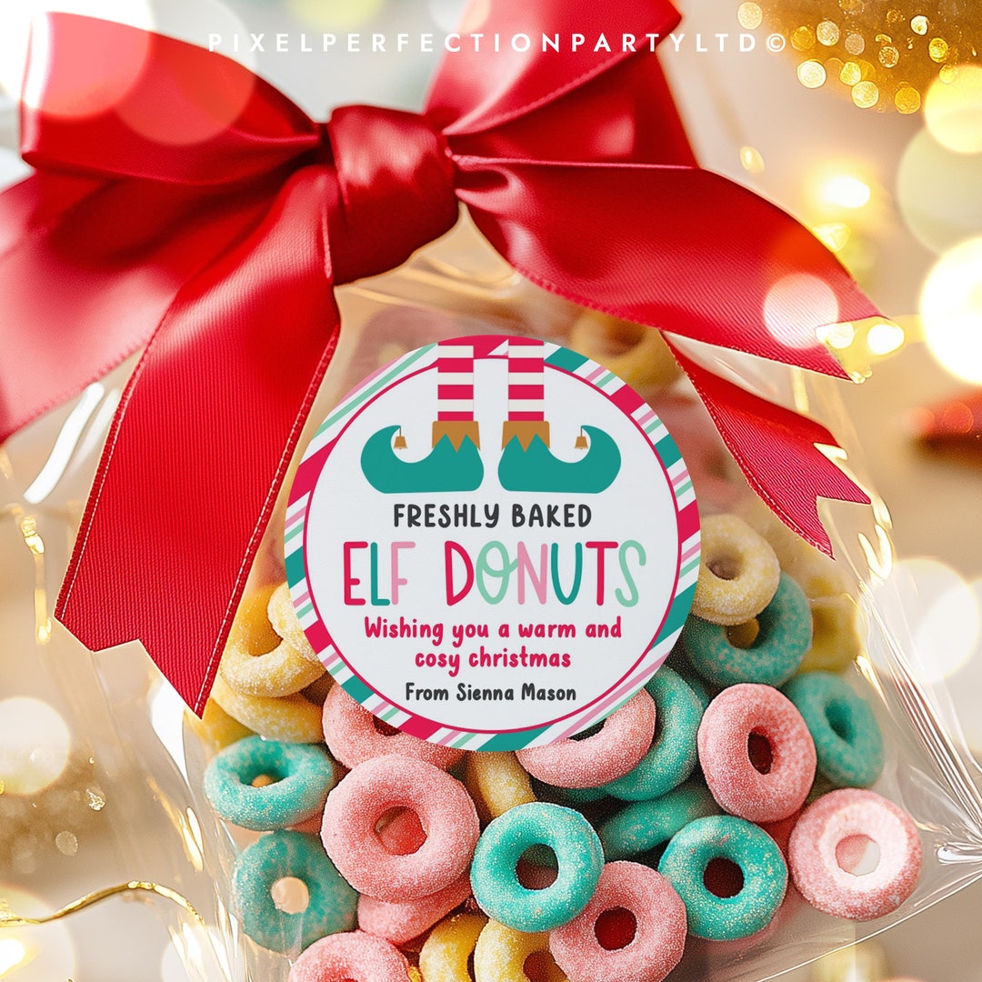 EDITABLE Elf Donuts Gift Tag North Pole Elf Donuts Gift Tag Sticker ...