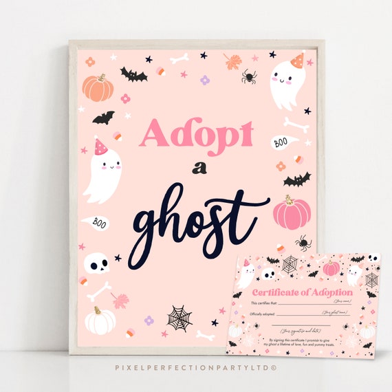 Pink Halloween Adopt An Ghost Sign And Adoption Certificate Set ...