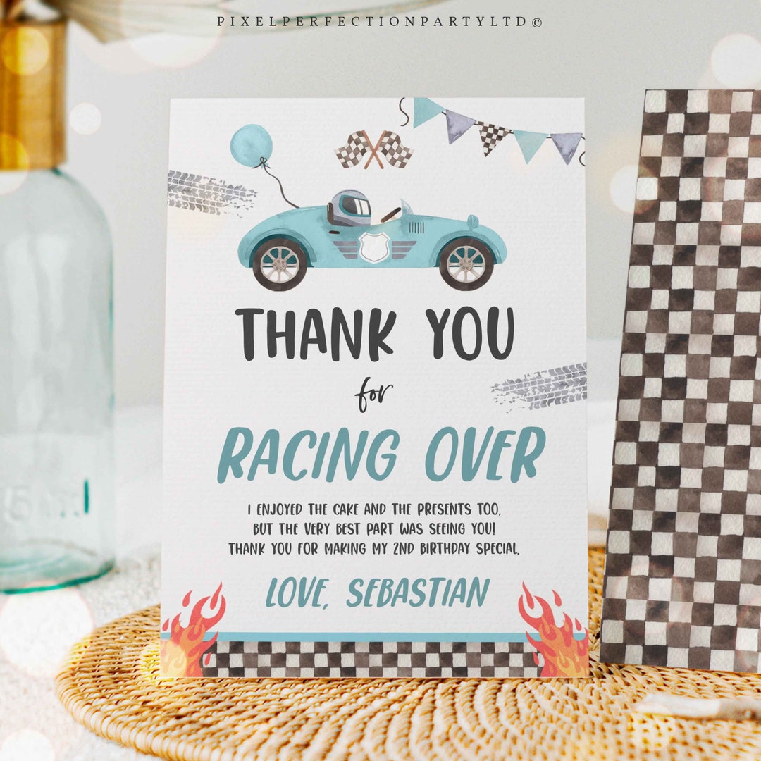Editable Two Fast Birthday Thank You Card Blue Race Car Thank You Cards ...