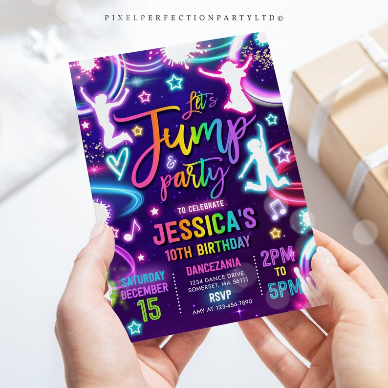 Editable Jump Birthday Party Invitation Neon Glow Jump - Etsy UK