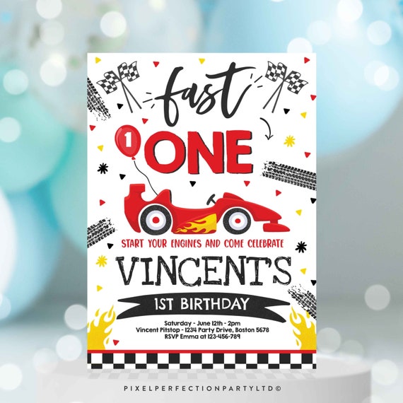 Editable Fast One 1st Birthday Invitation Fast One Boy Race Car 1st ...