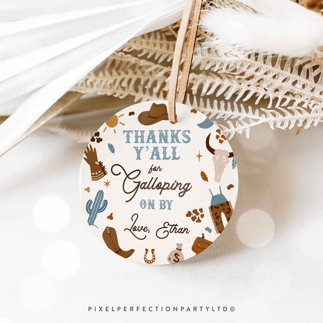 Editable Cowboy Birthday Circle Square Favor Tags Wild West Cowboy 1st ...