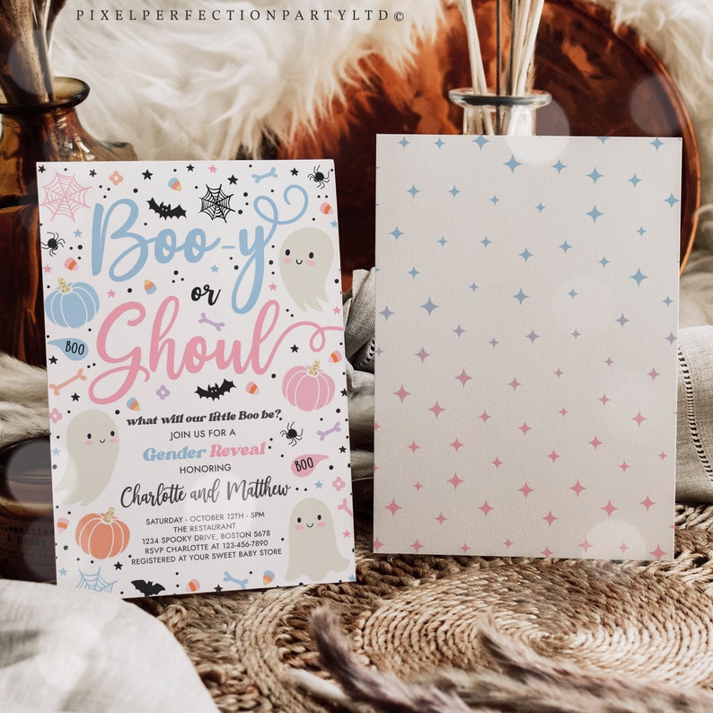Editable Halloween Gender Reveal Invitation Little Boo Ghost - Etsy