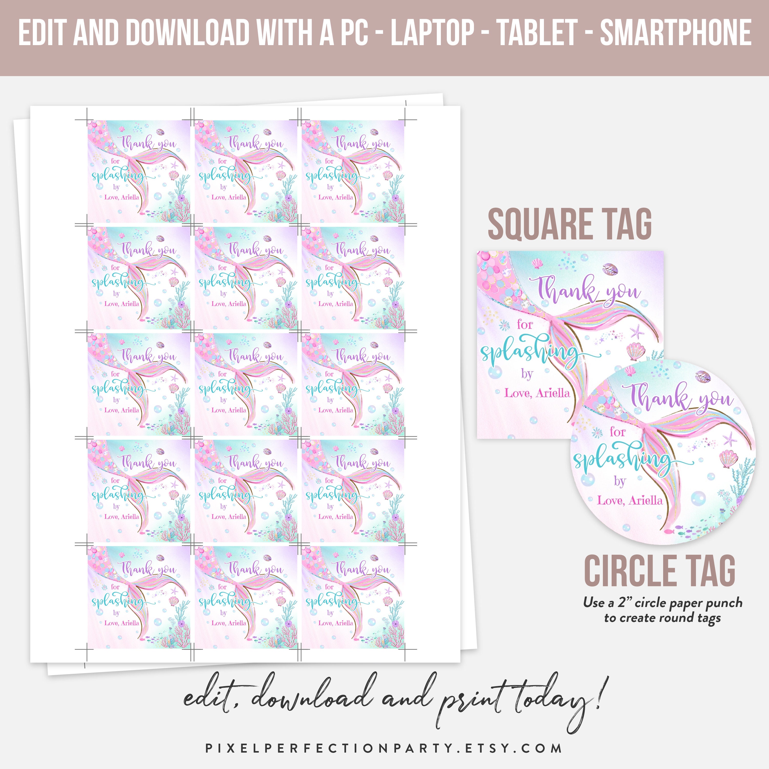 Editable Mermaid Birthday Favor Tag Mermaid Gift Tag Whimsical | Etsy